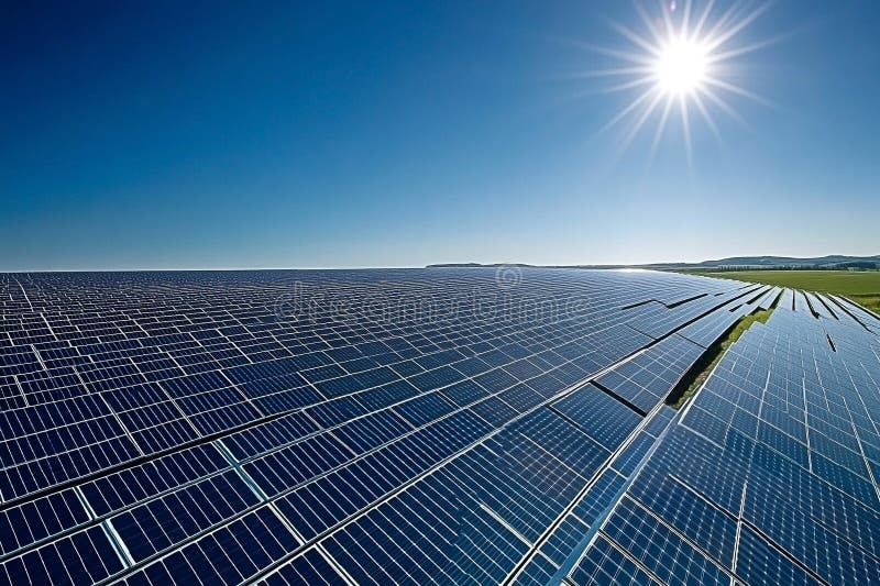 Vast Solar Panel Array Under a Bright Blue Sky Harnessing Renewable ...