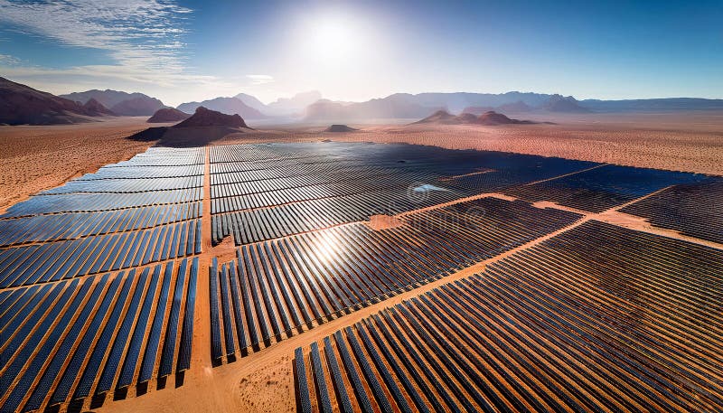Vast Solar Panel Farm in Desert with Mountains Stock Photo - Image of energy, photovoltaic ...