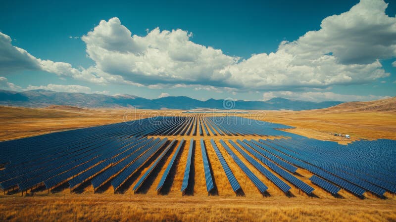 Vast Solar Panel Field Under a Bright Sunny Sky Stock Illustration ...