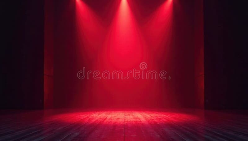 Vast Stage Illuminated by a Single Red Spotlight, Deep Shadows ...