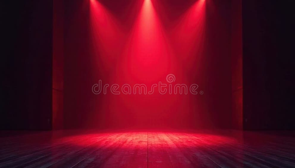 Vast Stage Illuminated by a Single Red Spotlight, Deep Shadows ...