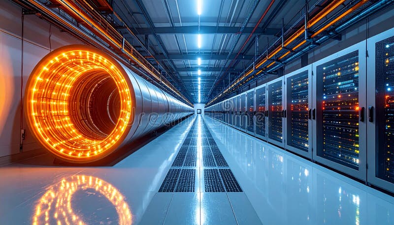 Futuristic Data Center with Fusion Reactor Core Stock Illustration ...