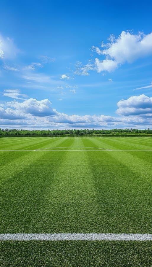 Vast Summer Soccer Field with Grass Stands Under a Bright, Open Sky in ...