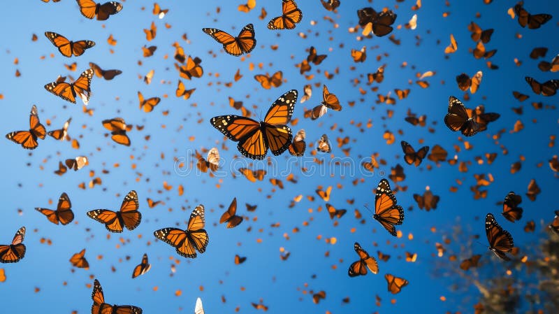 Vast Swarm of Monarch Butterflies in Flight during Migration Against a ...