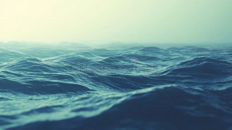Vast Teal Ocean Waves Under Misty Sky Stock Illustration - Illustration ...