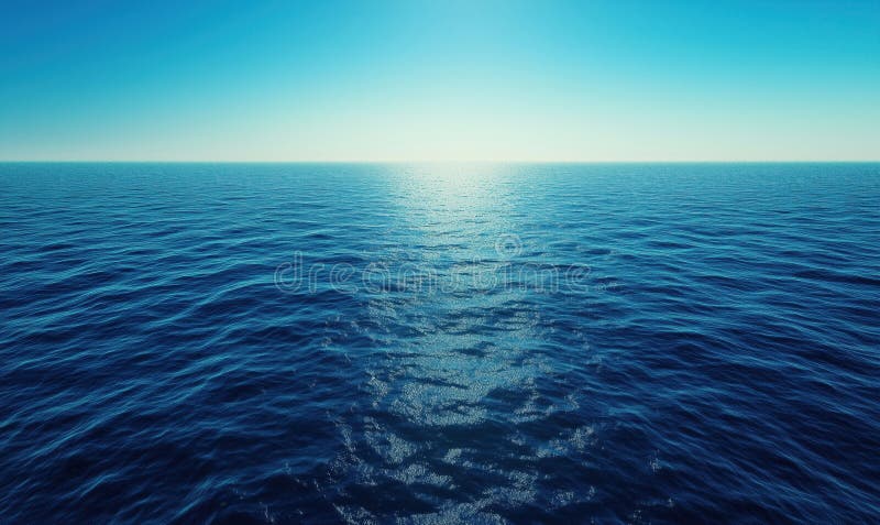 Vast Tranquil Ocean Under Clear Blue Sky with Sunlight Reflection Stock ...