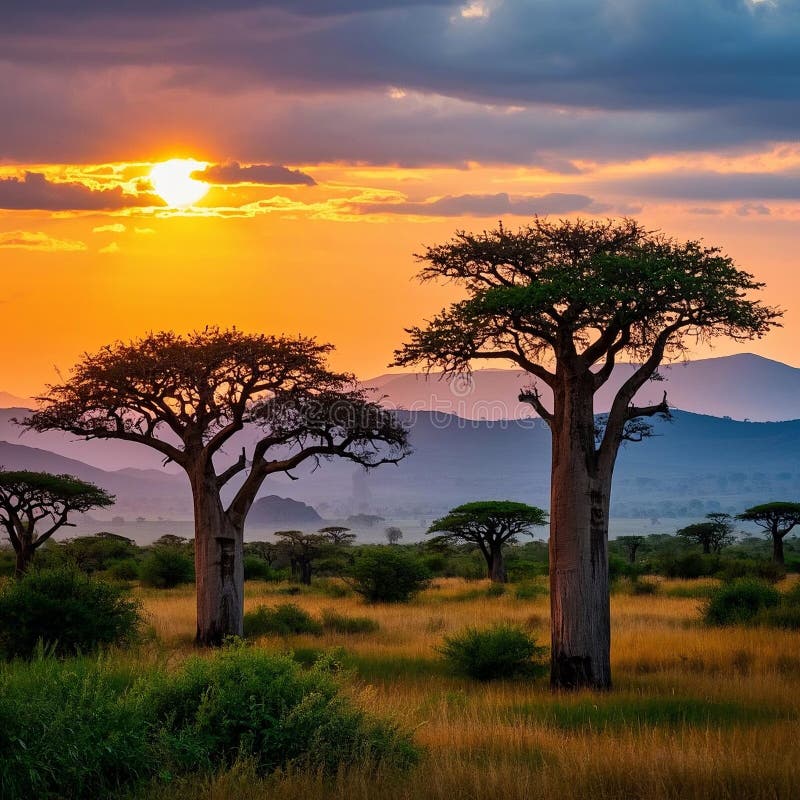 The Vast Trees in the African Forests Stand Quietly in the Afterglow of ...