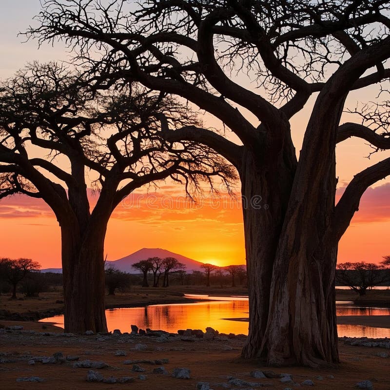 The Vast Trees in the African Forests Stand Quietly in the Afterglow of ...