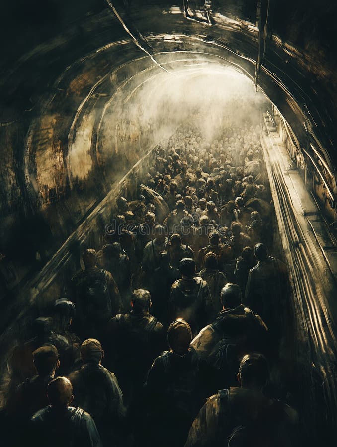 Vast Underground Subway System Filled with Crowds during Rush Hour in a ...