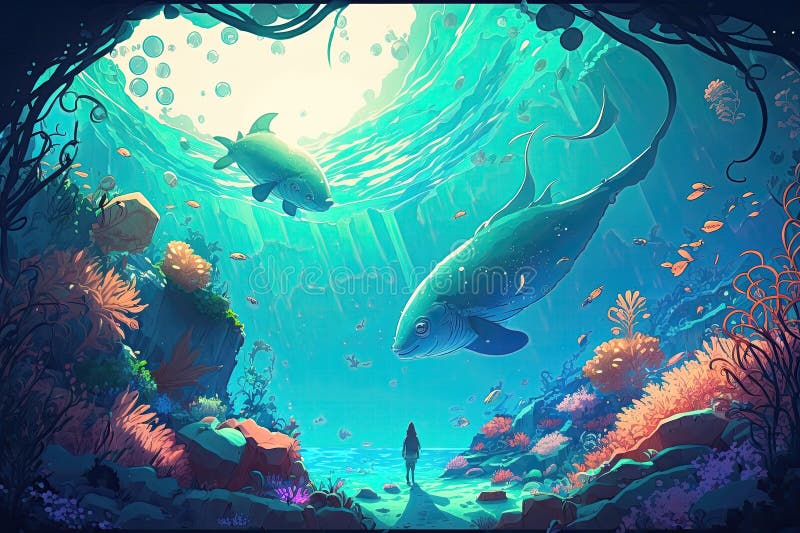 Vast Underwater World with Marine Life. Generative AI Stock ...