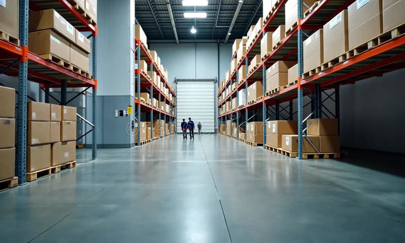Vast Warehouse Interior with Cardboard Boxes and Workers Stock Video ...