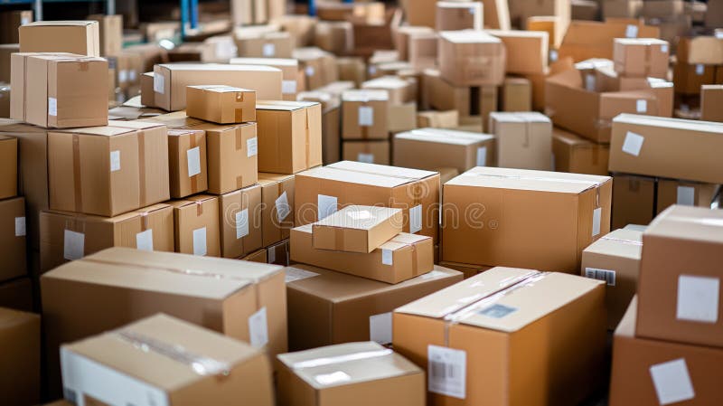 Vast Warehouse Interior Filled with Rows of Neatly Stacked Boxes Stock ...