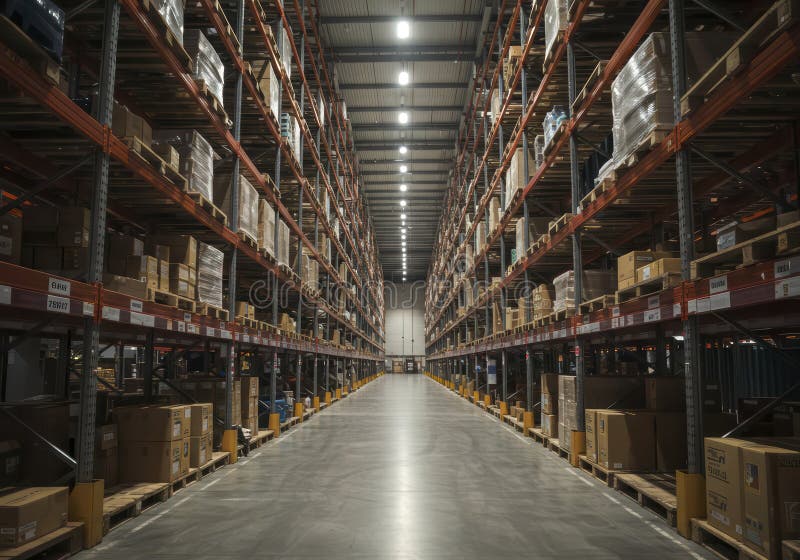 Vast Warehouse Interior Rows of Pallets Cardboard Boxes Logistics ...