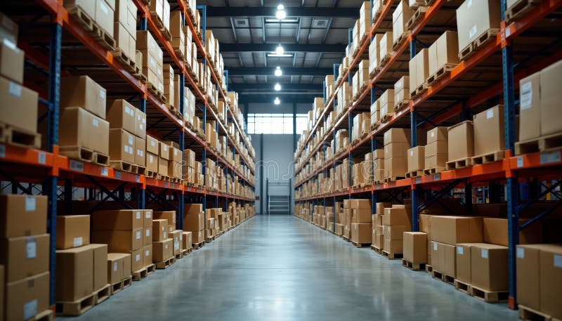 Vast Warehouse Interior Shows High Shelving Filled with Numerous ...