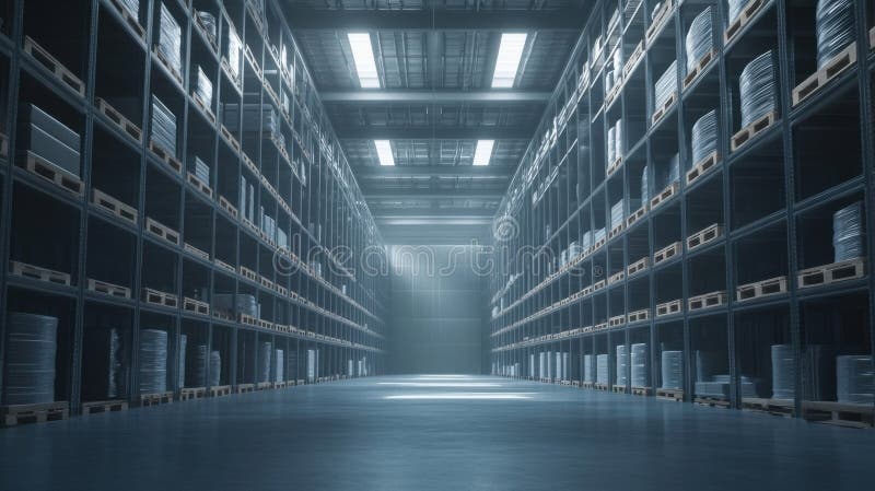 Vast Warehouse Interior with Stacked Pallets. AI Generated Stock ...