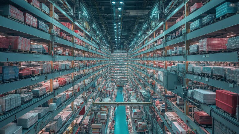 Vast Warehouse Inventory Storage: High Rows of Shelving Stock ...