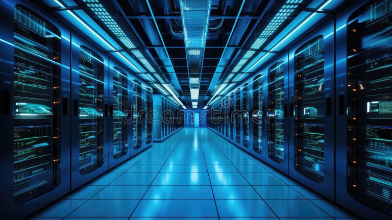 A Vast Warehouse Transformed into a Computer Networking Server Room Hub ...