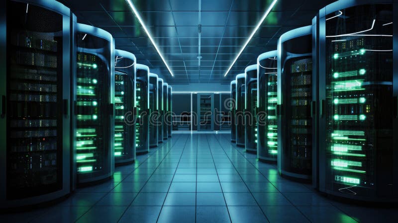 A Vast Warehouse Transformed into a Computer Networking Server Room Hub ...