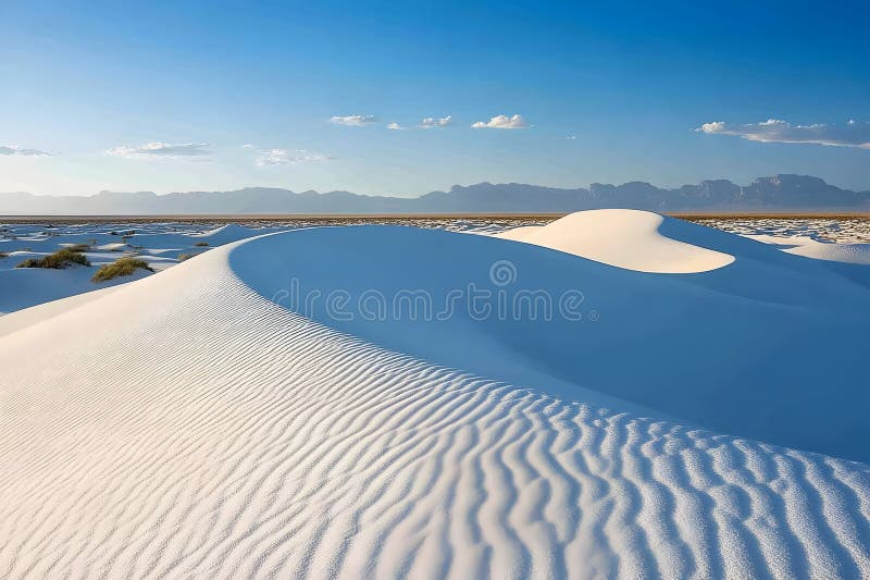 Vast White Sands Desert with Rippling Dunes Under Clear Blue Sky Stock ...