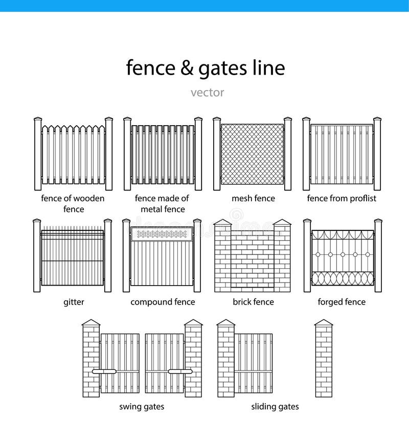 Vastgestelde Omheining En Poortenvectorenlijnen Vector Illustratie ...