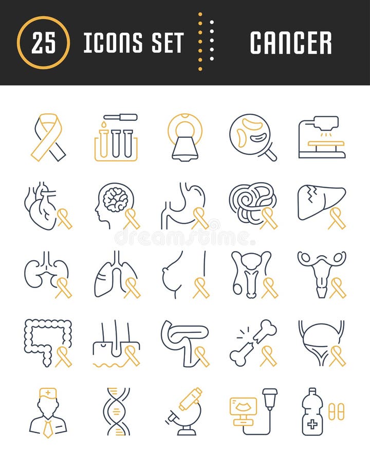 Vastgestelde Vector Vlakke Kanker Van Lijnpictogrammen Stock ...