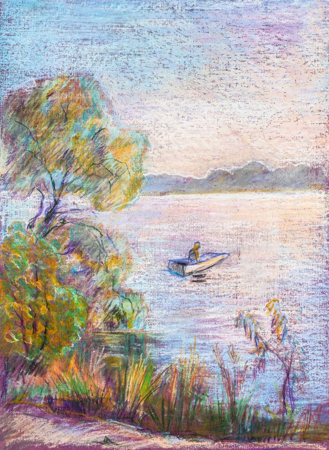 Vastness of the river stock photo. Image of drawing - 234219816