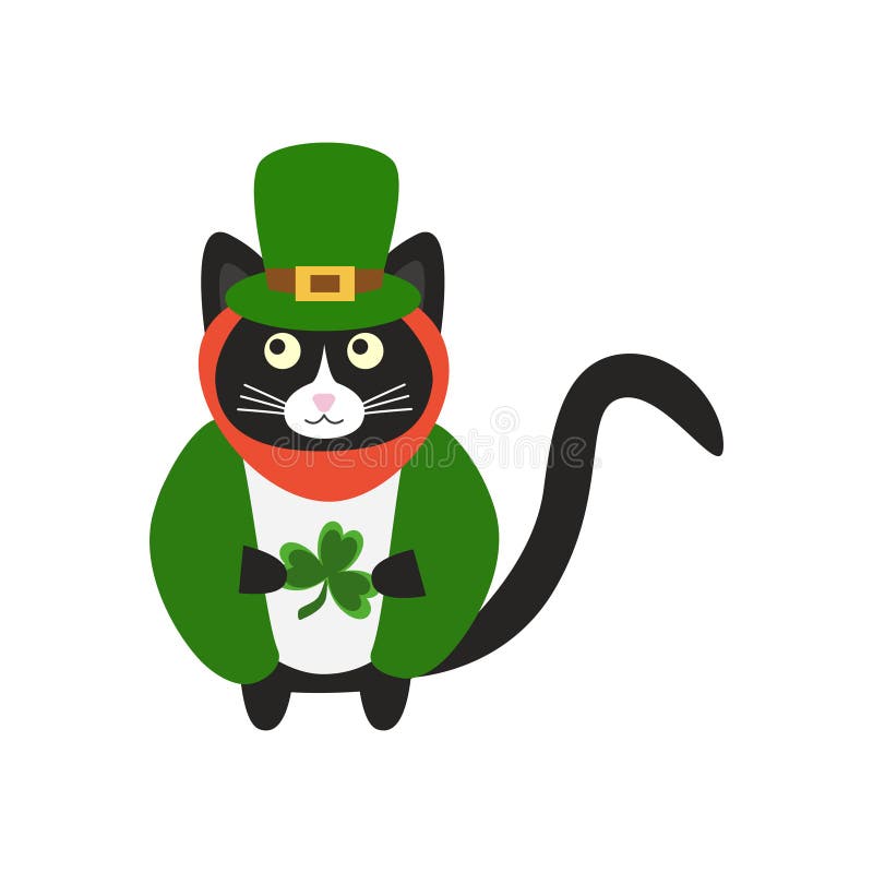 Cute Irish Black Cat with a Red Beard, in a Green Jacket and a Green ...