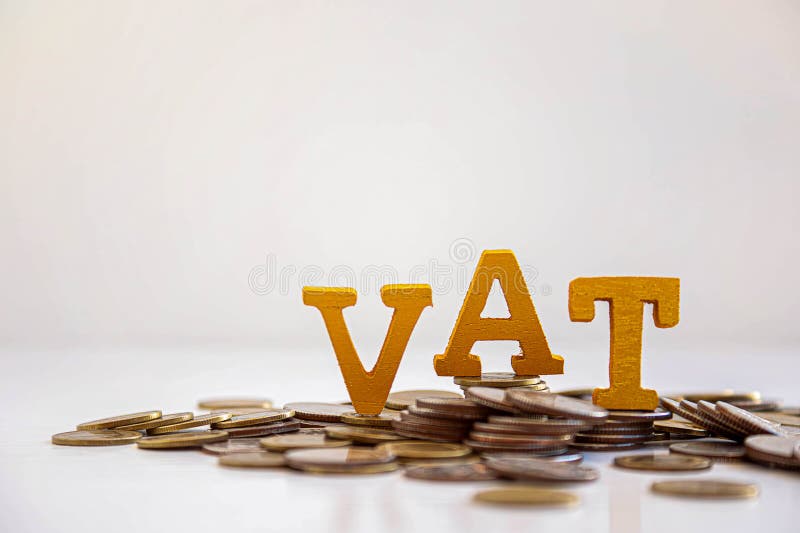 Vat Concept.Word Vat with Stacked Coins There is a Notebook Calculator ...