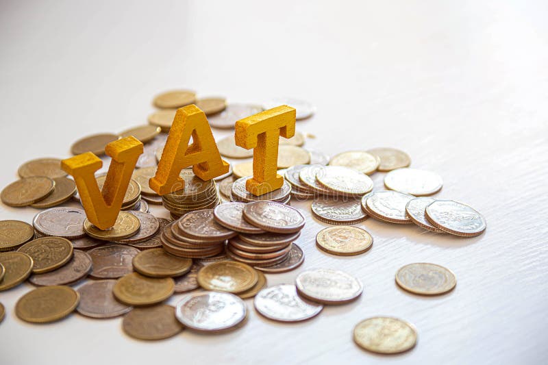 Vat Concept.Word Vat with Stacked Coins There is a Notebook Calculator ...