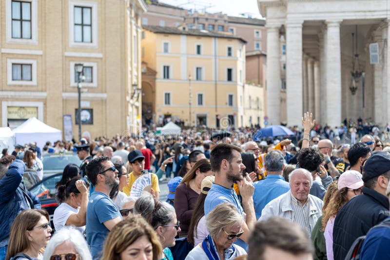 Vatican - April, 23, 2025: People Waiting with Umbrellas in Line at ...