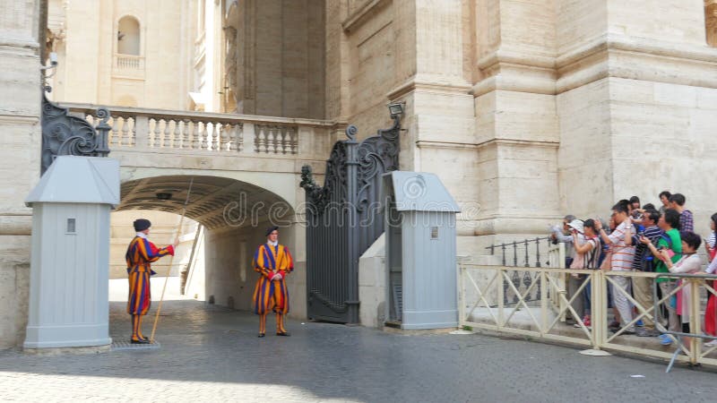 Swiss Guards, in Traditional Renaissance Uniform, Patrol Gate Near St ...