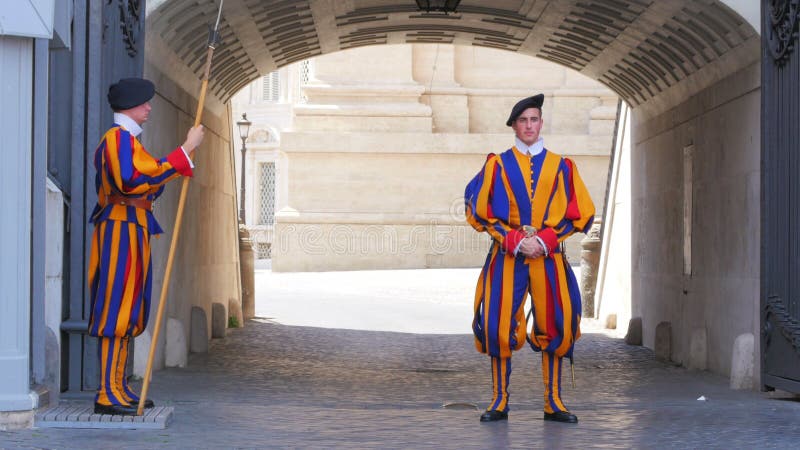 Swiss Guards, in Traditional Renaissance Uniform, Patrol Gate Near St ...