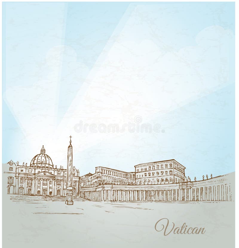 Vatican City Skyline Panorama Vector Sketch Stock Vector - Illustration ...