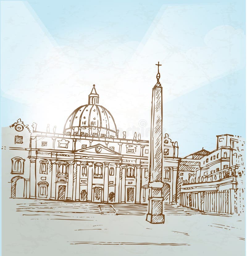 Vatican City Skyline Panorama Vector Sketch Stock Vector - Illustration ...