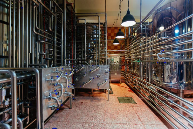 Vats for Fermentation. Craft Beer Production Line in Modern Brewery ...