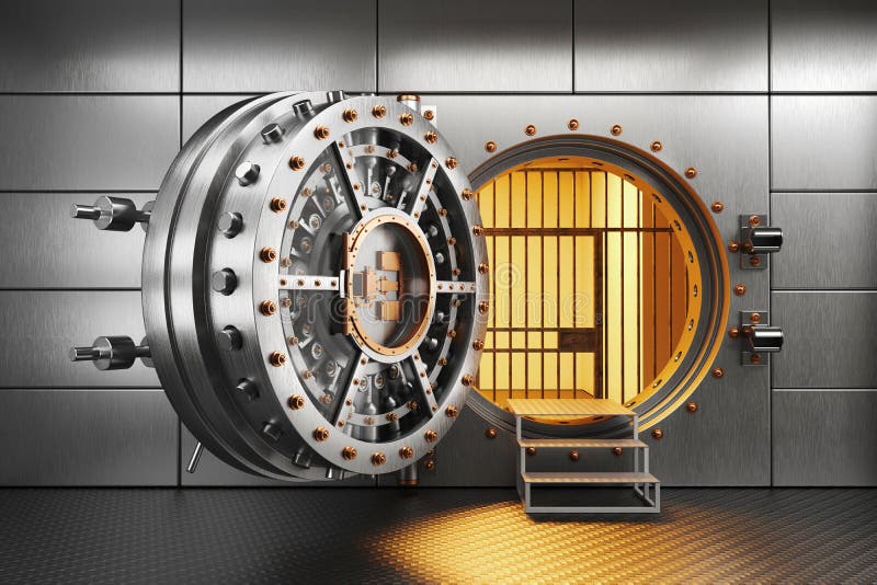 Vault Bank Door in Storage Room Stock Illustration - Illustration of ...