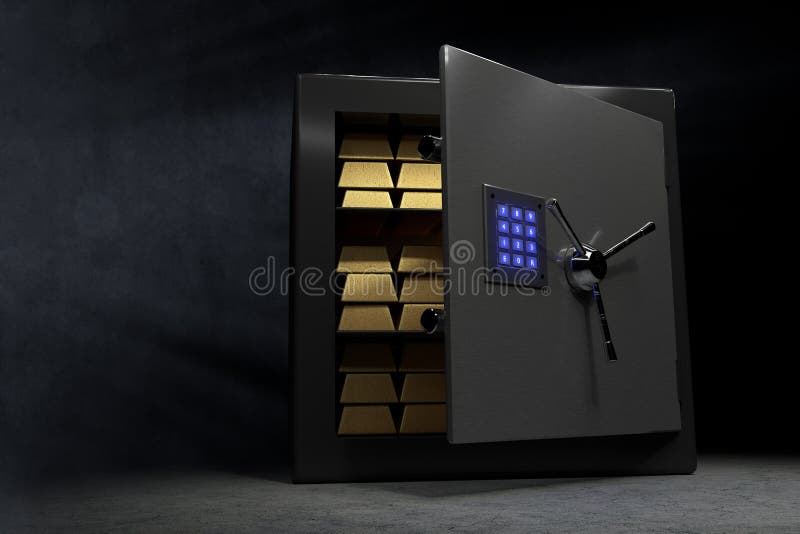 Vault with a Couple of Golden Bars and a Bluish Glowing Combination ...