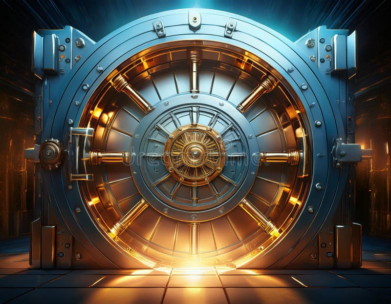 A Vault Door Half Open with Light Shining through Stock Illustration ...