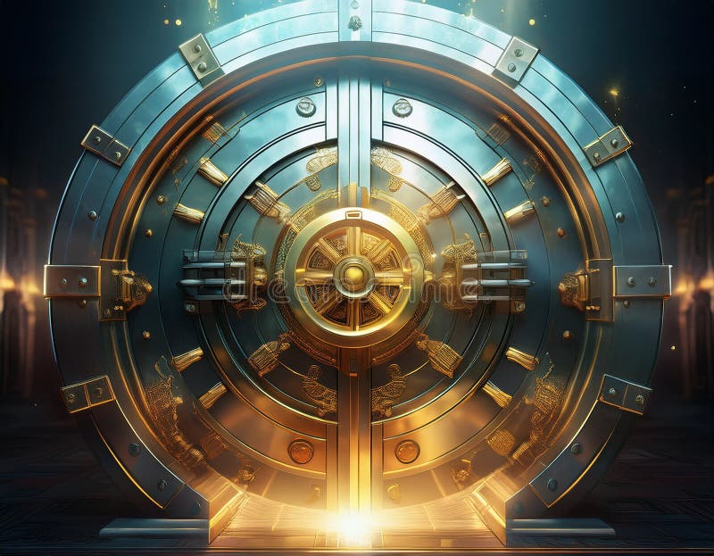 A Vault Door Half Open with Light Shining through Stock Illustration ...