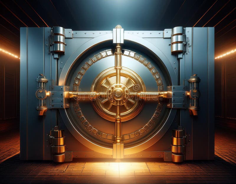 A Vault Door Half Open with Light Shining through Stock Illustration ...