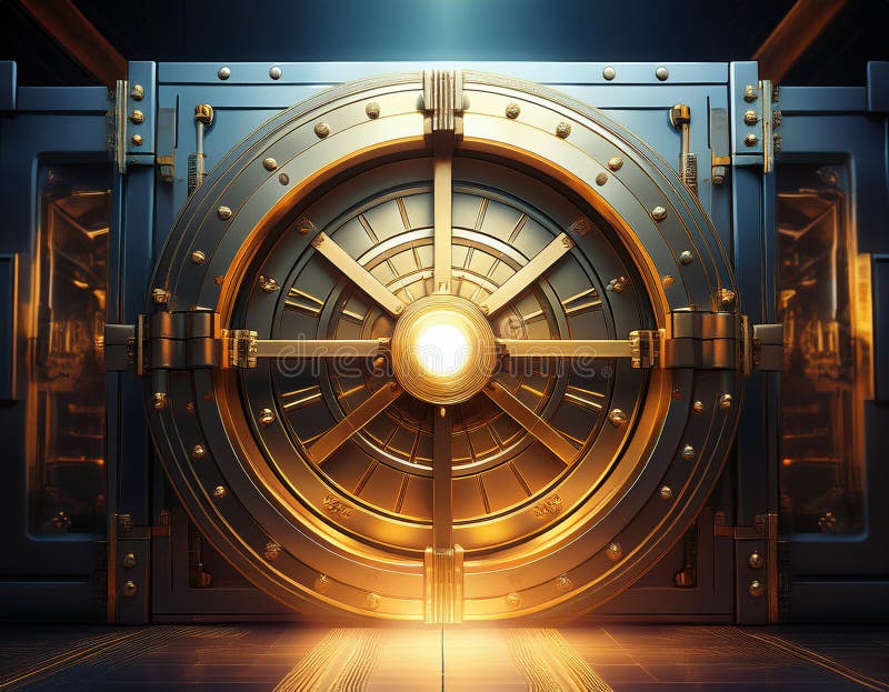 A Vault Door Half Open with Light Shining through Stock Illustration ...