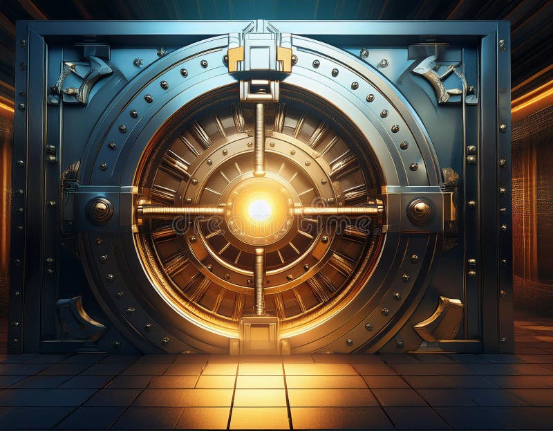 A Vault Door Half Open with Light Shining through Stock Illustration ...