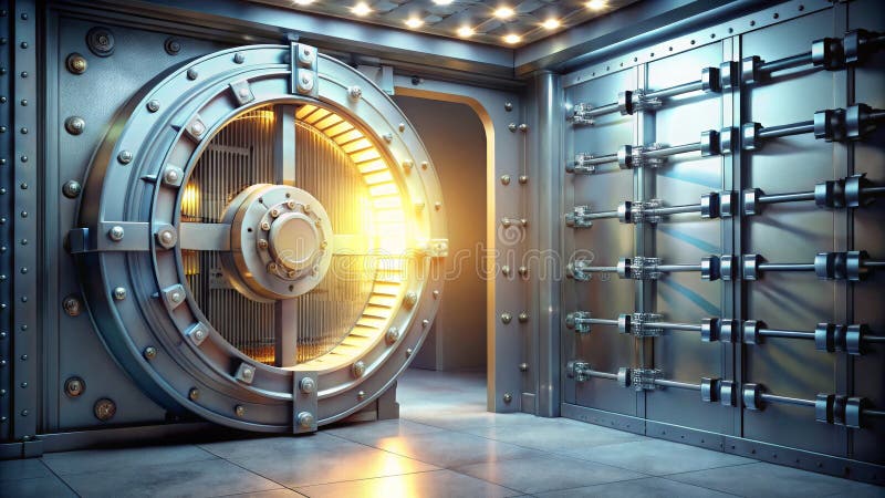 Vault Interior Circular Door, Metal, Glowing Light, Security Stock ...