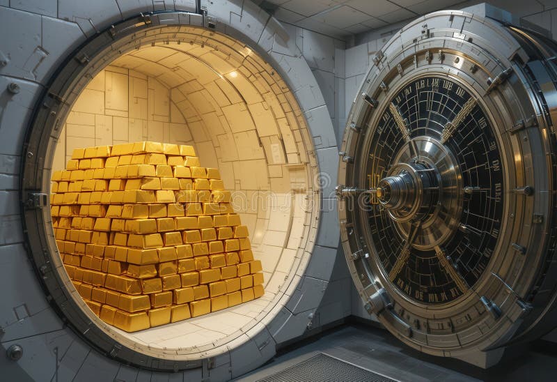 Vault Interior Displaying Stacked Gold Bars in Strongroom Stock ...