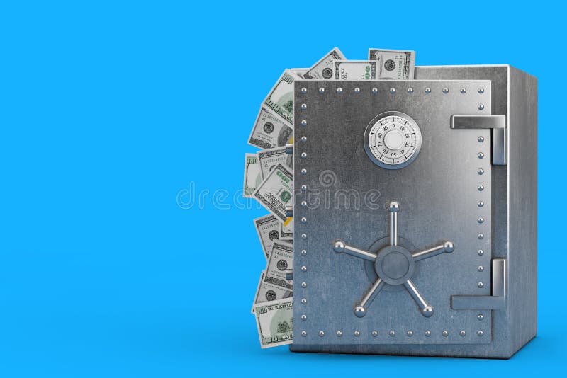 Steel Bank Vault Safe with Golden Award Trophy. 3d Rendering Stock ...