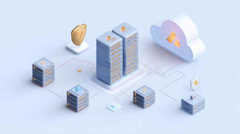 Vault-style Cloud Storage Visualization Featuring Protective Shields ...