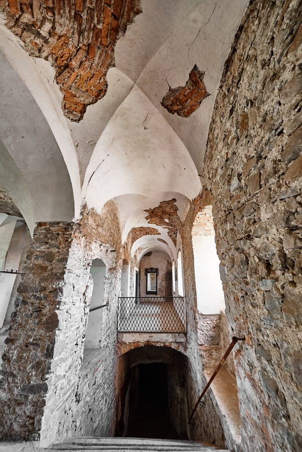 Interior of an Ancient Medieval Building with a Vault with White ...