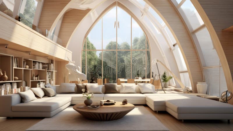 Vaulted Cathedral Ceiling in House. Interior Design of Modern Living ...
