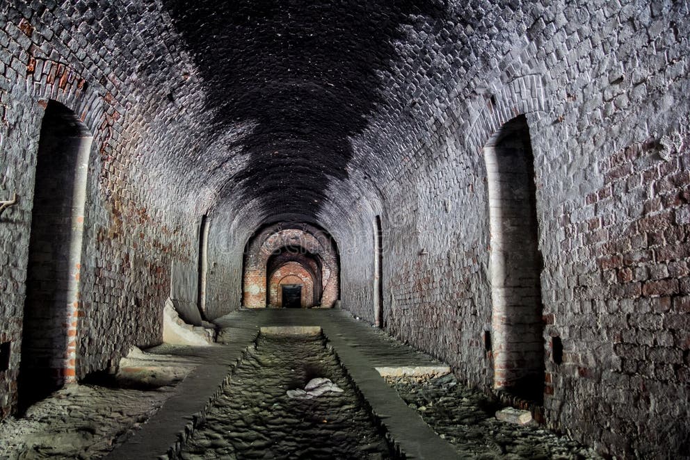 Vaulted Corridor of the Old German Fortification Structure of Red Brick ...