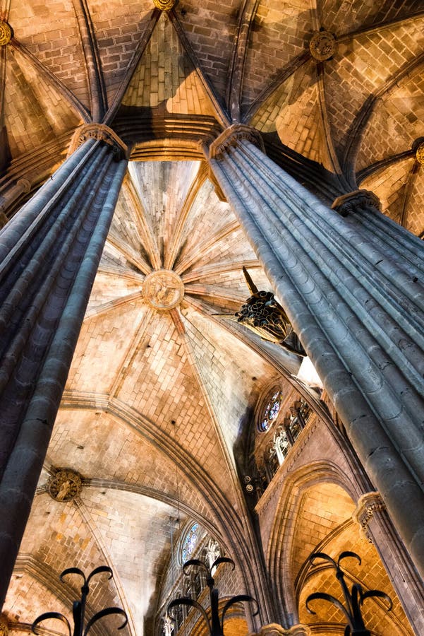 Vaulted Ceiling and Spires in Barcelona Cathedral Editorial Image ...